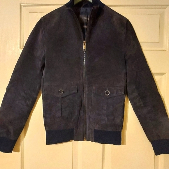 Zara | Jackets & Coats | Zara Mens Blue Suede Bomber | Poshmark